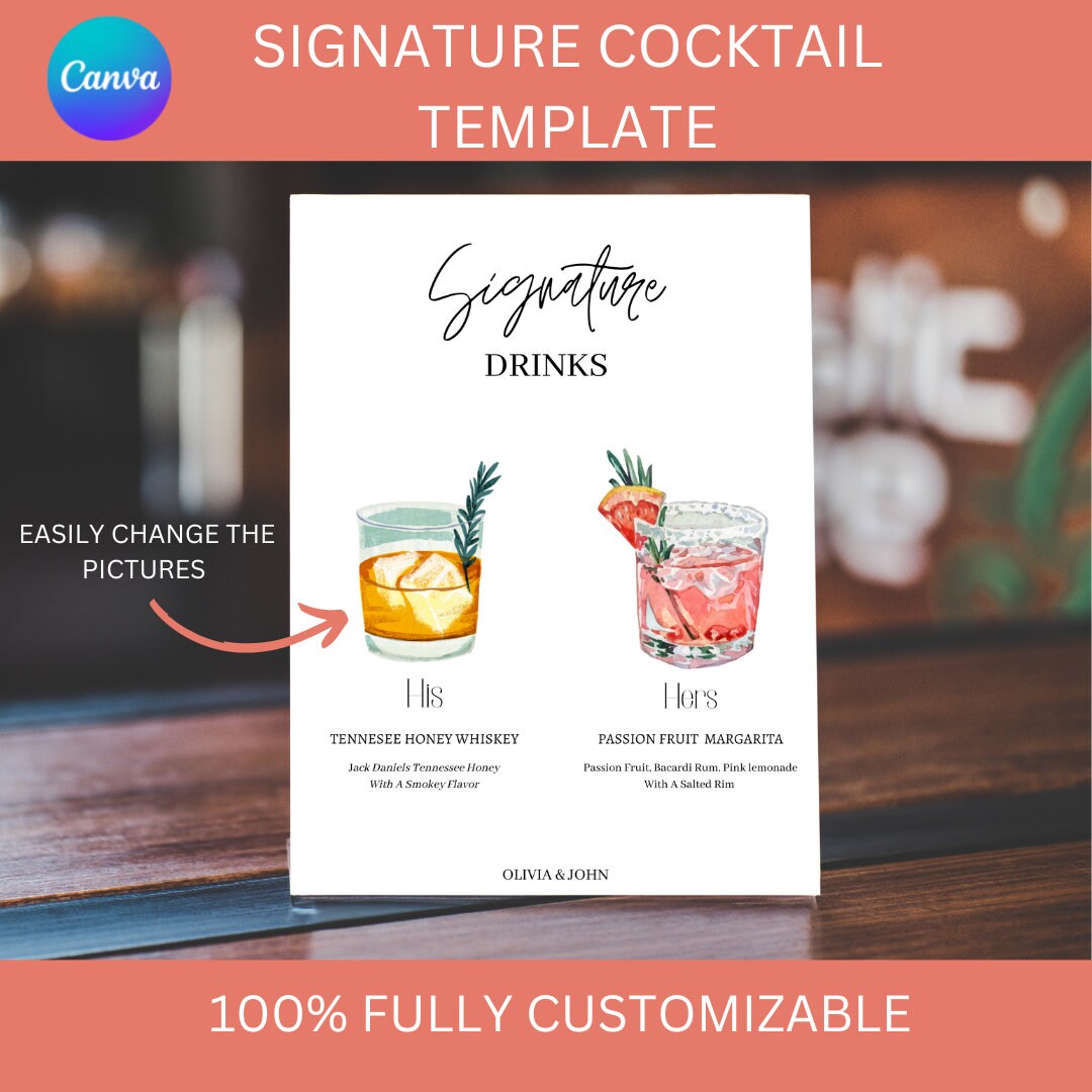 Signature Drinks Sign Template, Signature Cocktail Sign, Minimalist ...