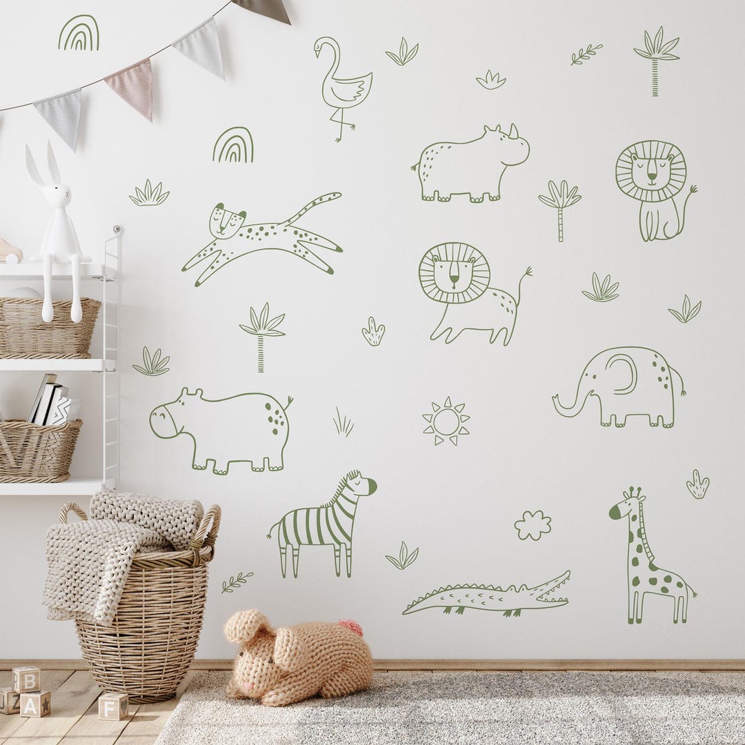 Jungle Animal Decals: Safari Nursery Decor, Removable Wall Art - Etsy