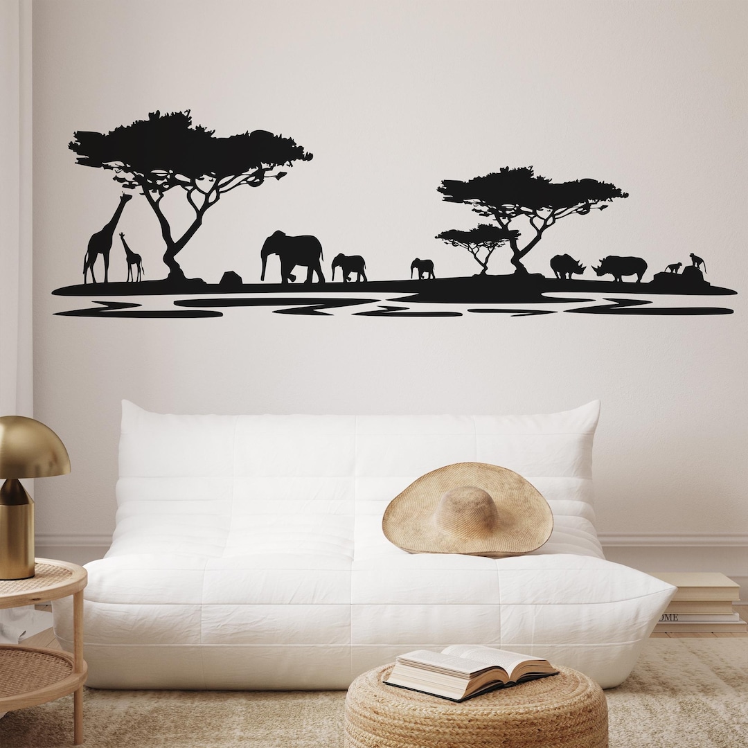 African Safari Wall Decal: Peel & Stick Silhouette Mural - Kids Room ...