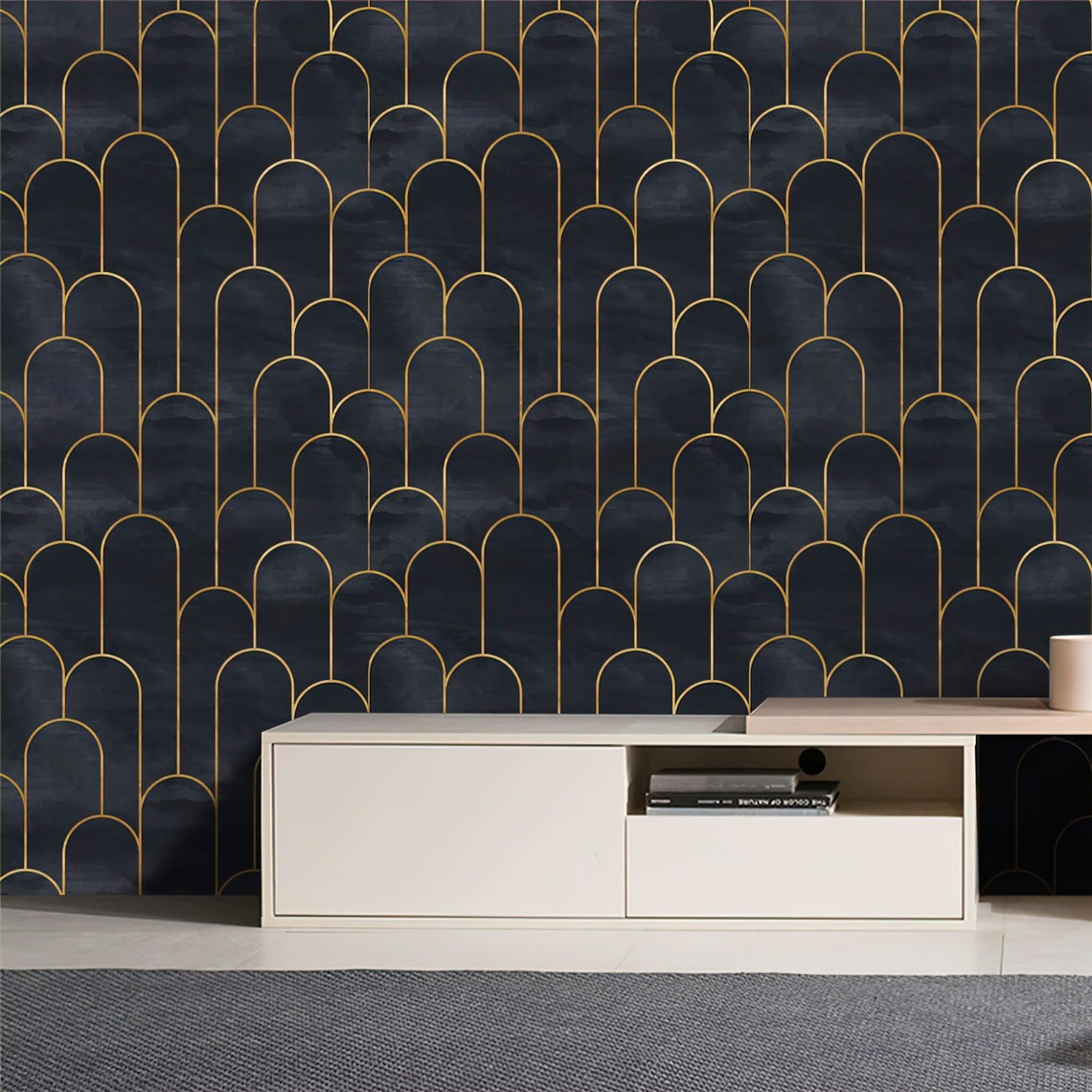 Black Gold Metal Arc Self Adhesive Wallpaper Peel and Stick - Etsy UK