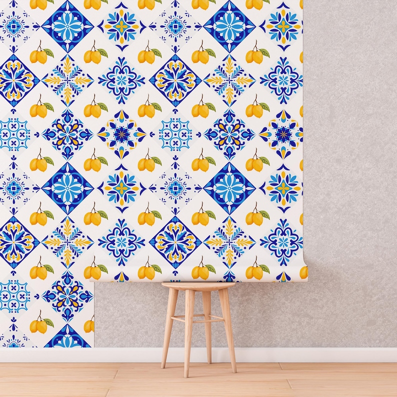 Lemon Wallpaper: Blue Tile, Peel and Stick, Removable - Etsy UK