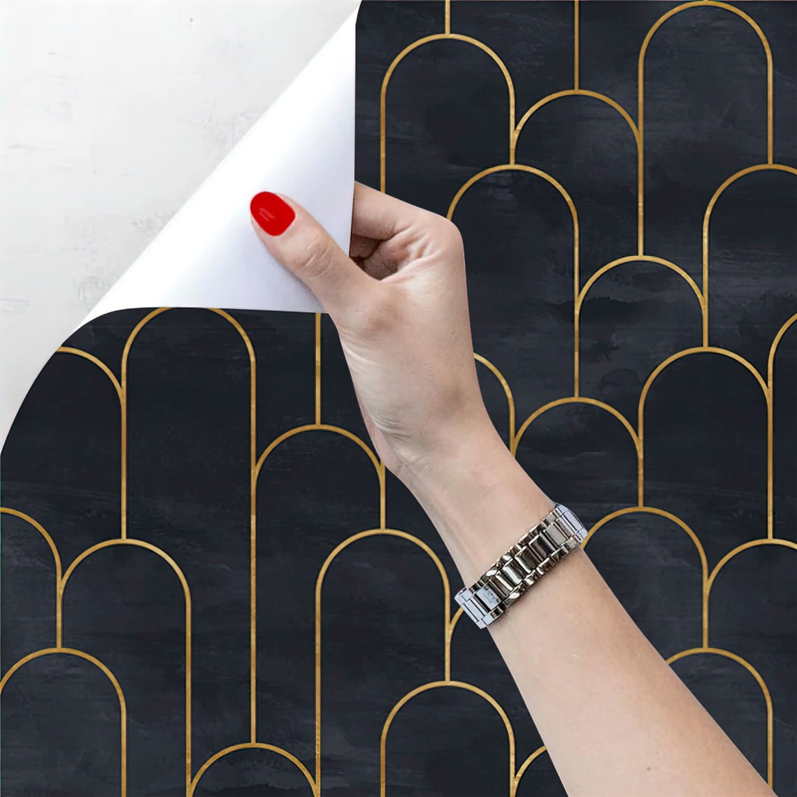 Black Gold Metal Arc Self Adhesive Wallpaper Peel and Stick - Etsy UK
