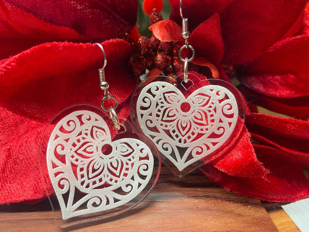 Laser Ready Heart Doily Swirl Earrings SVG | Heart Swirl SVG | No ...