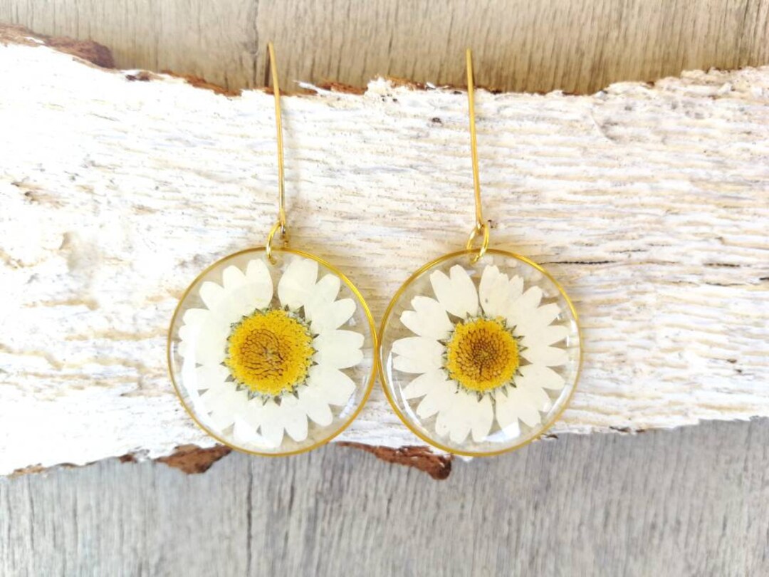 Harzohrringe mit Gänseblümchen, in Gold Edelstahlkreis, lange ...