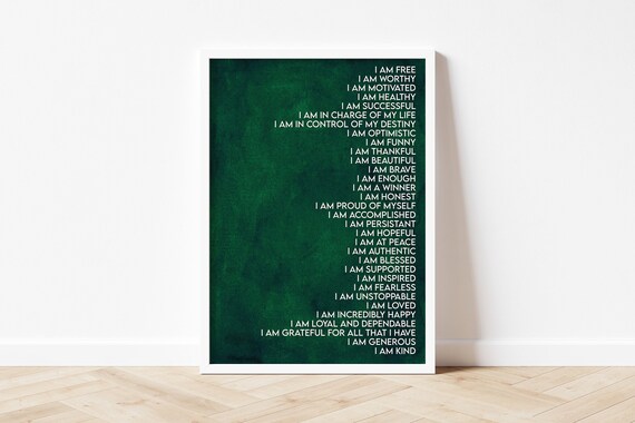 Emerald Green Positive Affirmations Wall Print Dark Green - Etsy