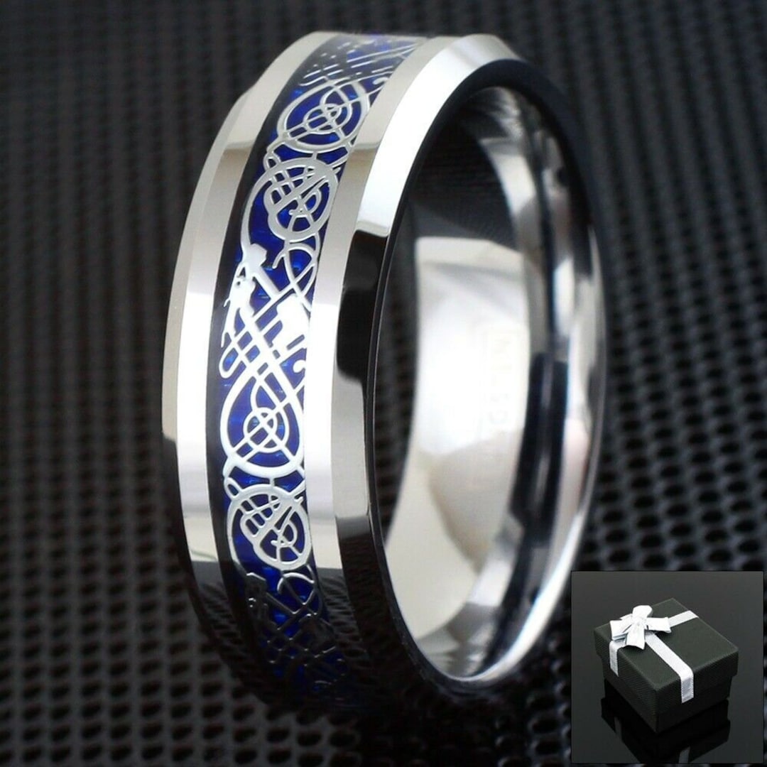 Blue Celtic Dragon Tungsten Ring Wedding Band for Men and Women - Etsy