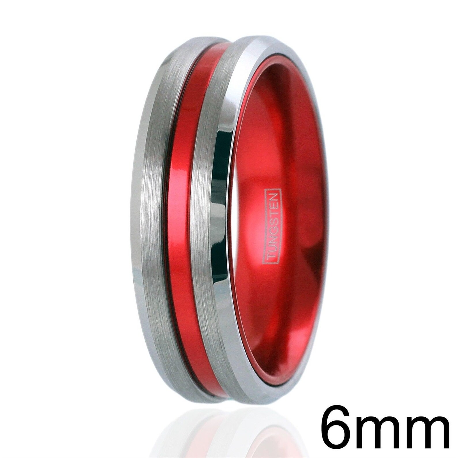 Silver Brushed Tungsten Thin Red Line Wedding Band Ring for - Etsy