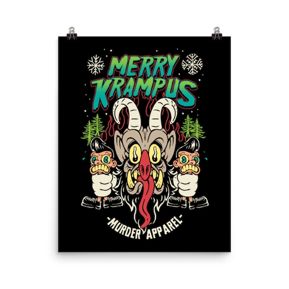 Merry Krampus Retro Neon Poster - Etsy