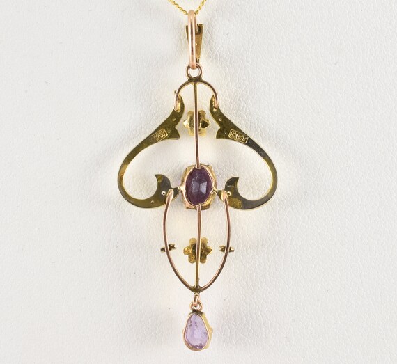 Antique Edwardian 9ct Gold Amethyst Seed Pearl Pendan… - Gem