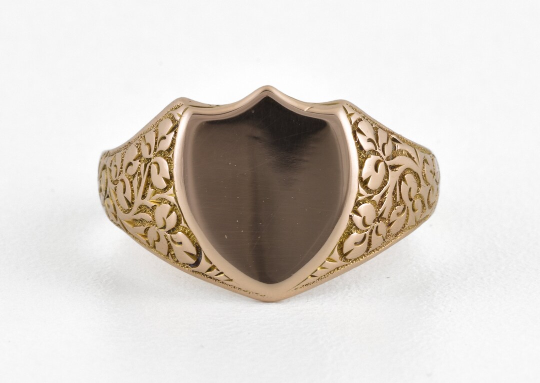 Antique Edwardian 9ct Rose Gold Shield Signet Ring, Chester 1907, UK S ...