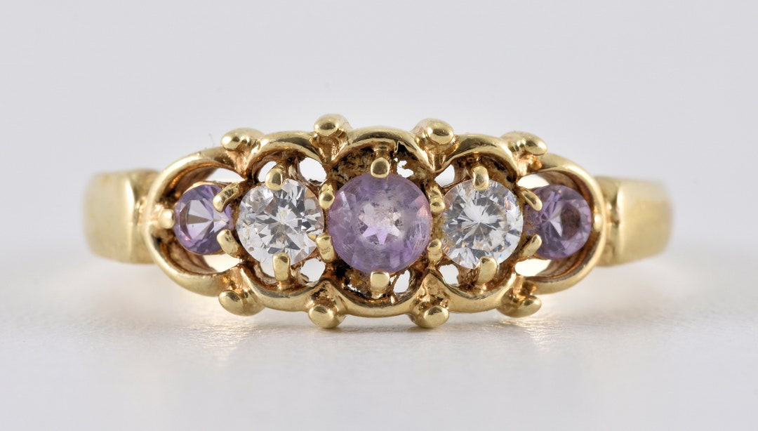 Vintage 9ct Gold Amethyst & Goshenite Ring, Sheffield 1995 - Etsy