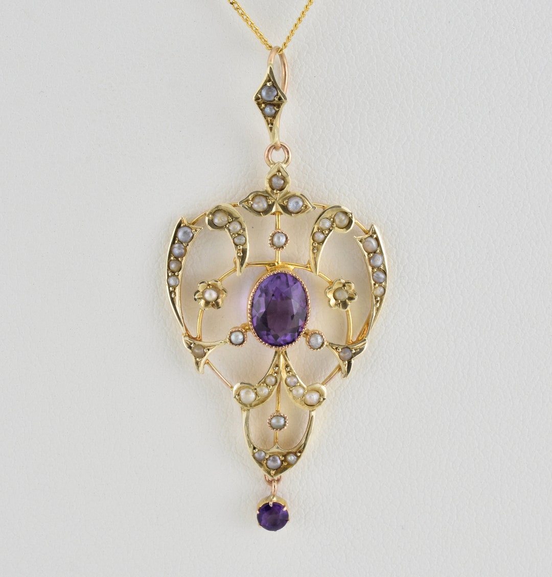 Antique Victorian 9ct Gold Amethyst Lavalier Pendant C1880 (chain Not ...