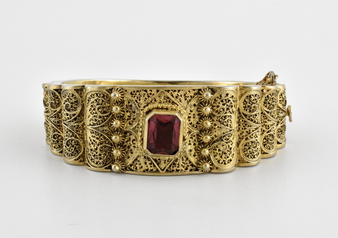 Vintage Topazio Gold Vermeil Silver Cannetille Paste Bracelet, Portugal ...