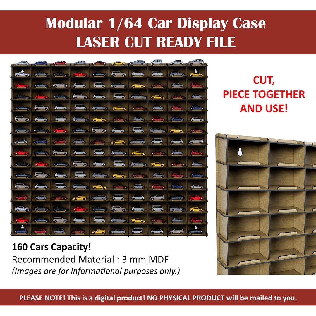 Modular 1/64 Car Display Case Files | 160 Diecast Cars Capacity | Laser ...