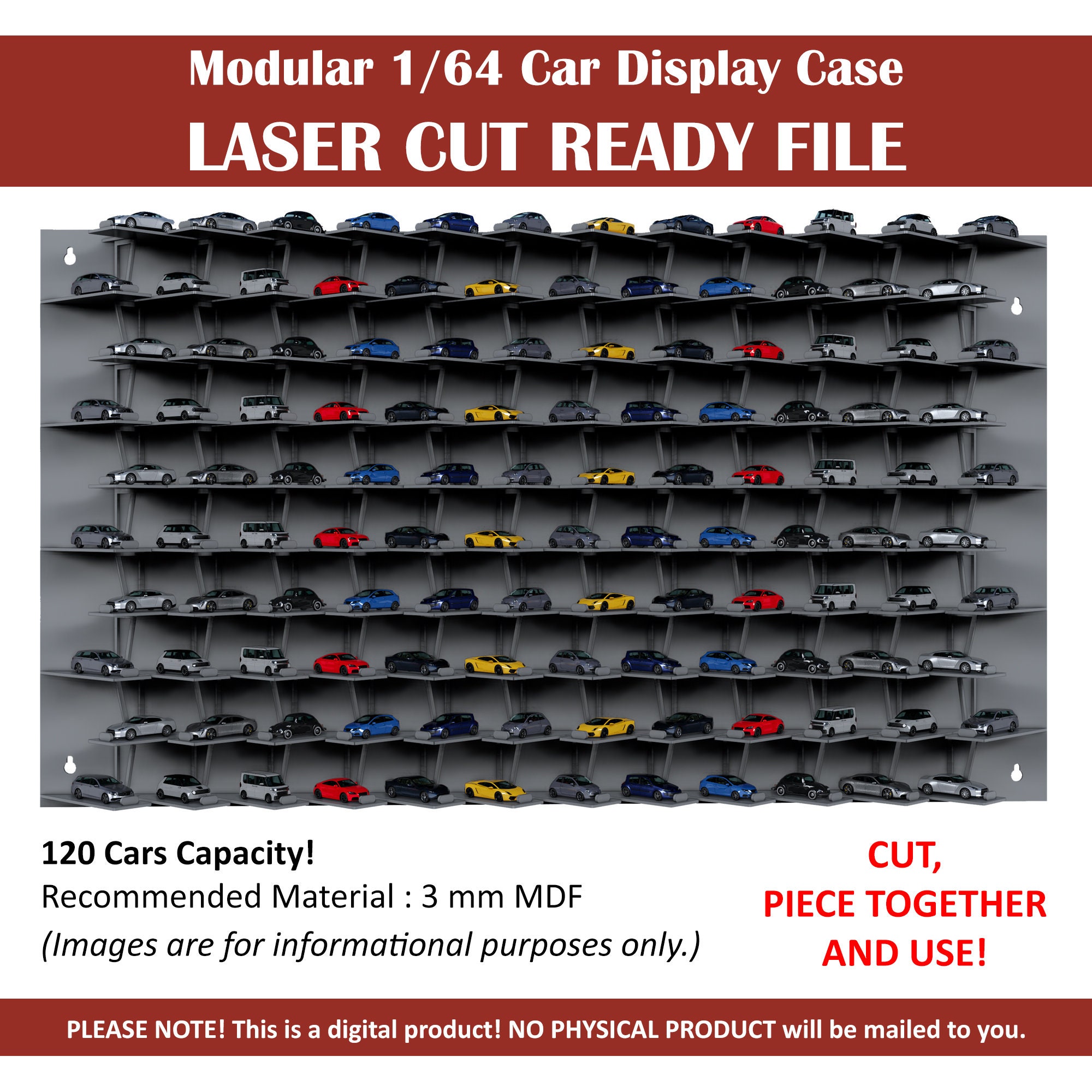 Modular 1/64 Car Display Case Files | 120 Diecast Cars Capacity | Laser ...