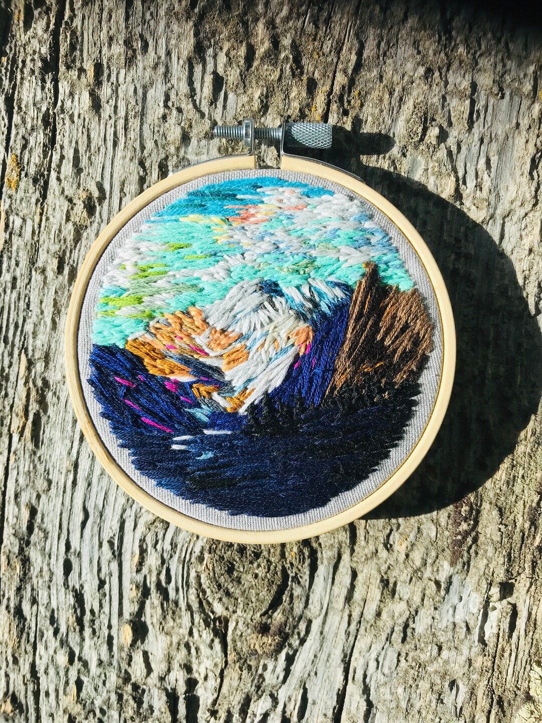 Alaska Art/ Embroidery Art/ Embroidery Hoop Art/ Mountain Art/ Fiber ...