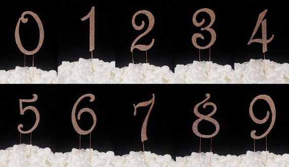 Numbers Cake Toppers Rose Gold / Clear Rhinestones | Etsy