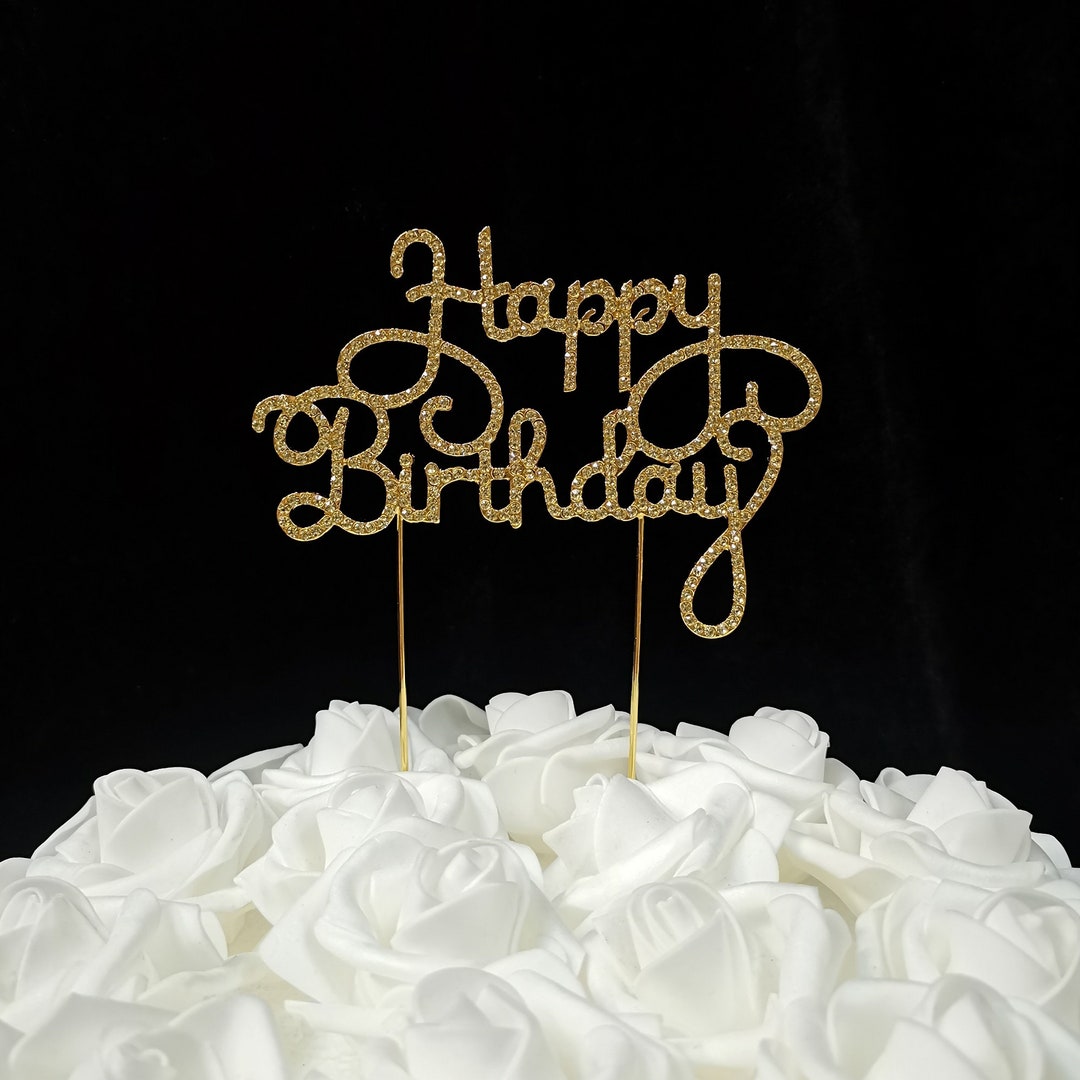 Happy Birthday Rhinestone Cake Topper - Gold / Rose Gold / Silver - Etsy