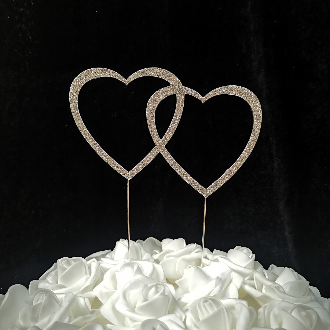 Double Hearts Cake Topper - Gold / Silver Wedding Cake Topper ...