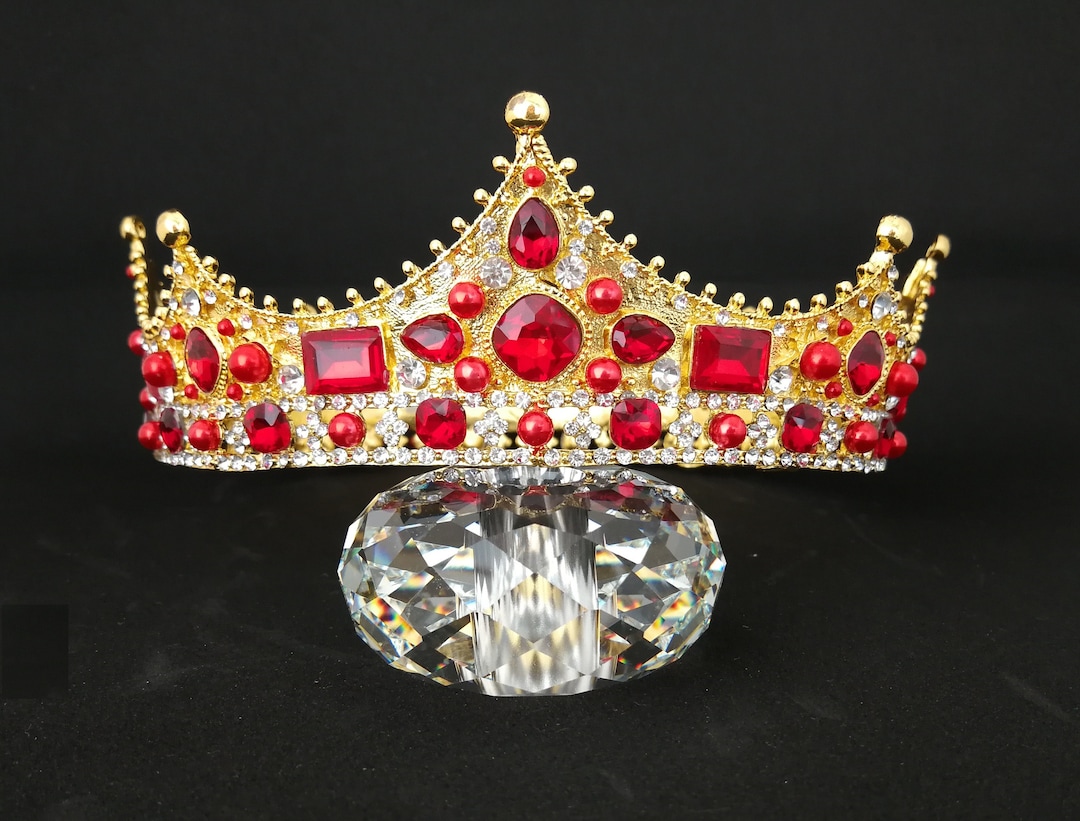 Red Rhinestone Gold Crown - Etsy
