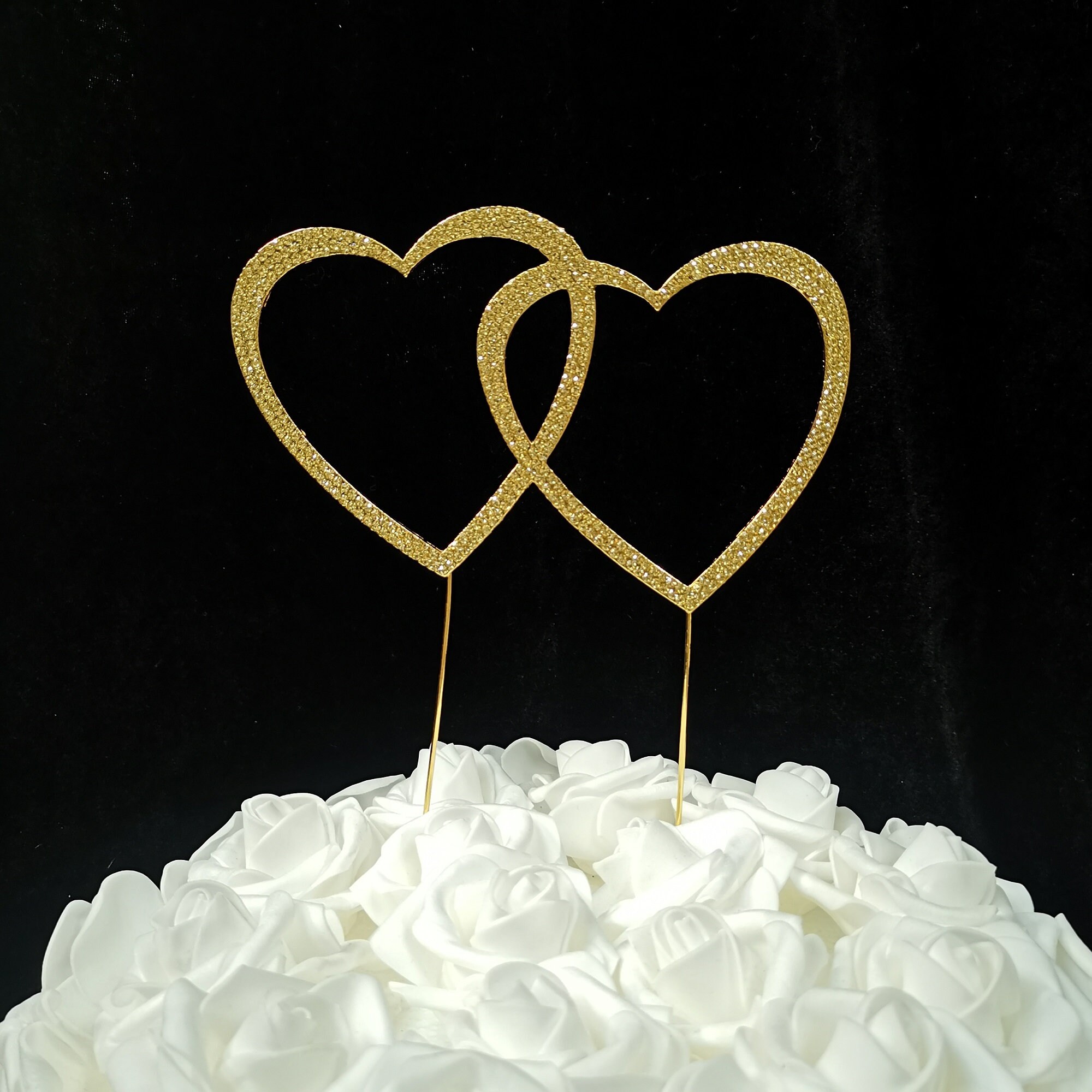 Double Hearts Cake Topper - Gold / Silver Wedding Cake Topper ...