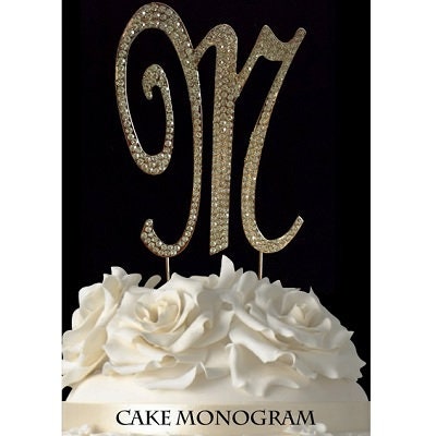 Gold Rhinestone Monogram Bling Cake Toppers - Etsy
