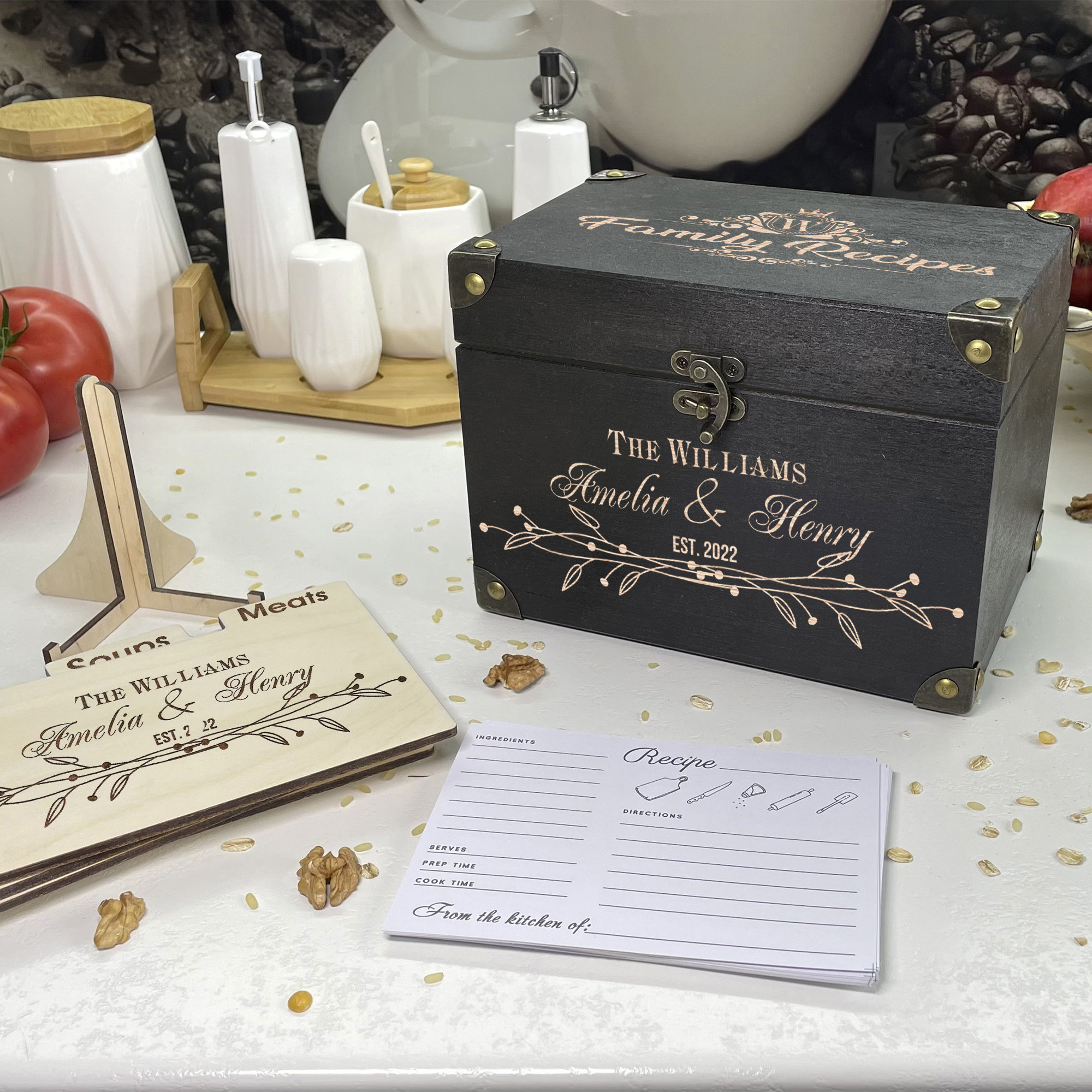 Personalized Recipe Box Family Recipe Cards and Recipe Dividers Kitchen ...