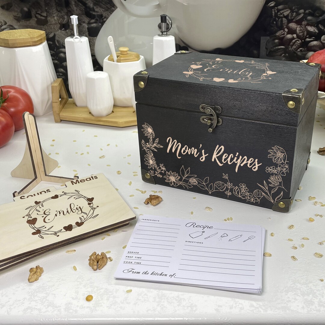 Custom Recipe Box Wooden Recipe Dividers Recipe Cards 4х6 and 5x7 Gift ...