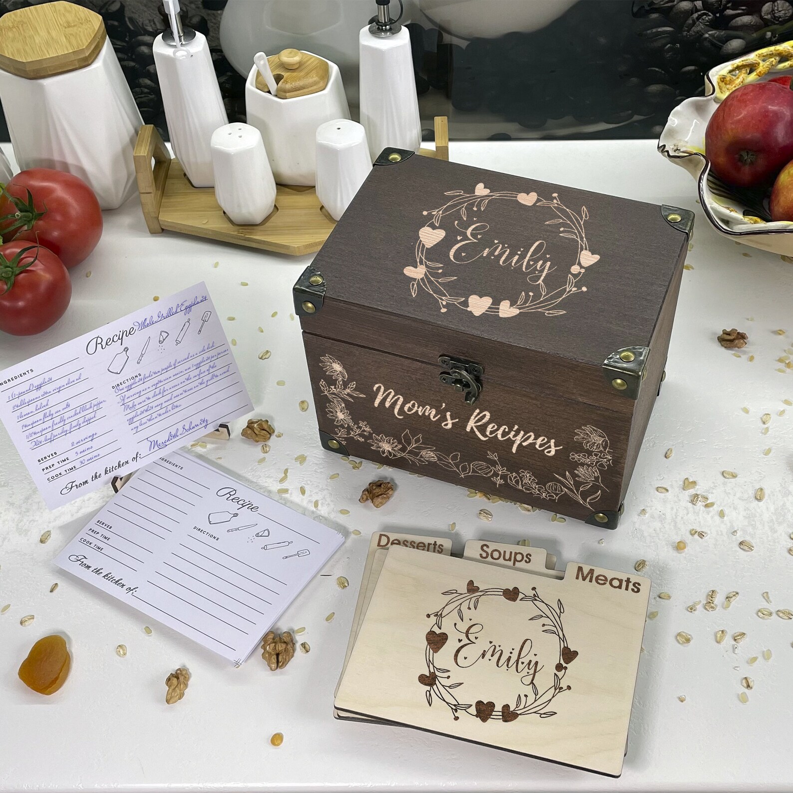 Custom Recipe Box Wooden Recipe Dividers Recipe Cards Gift for - Etsy