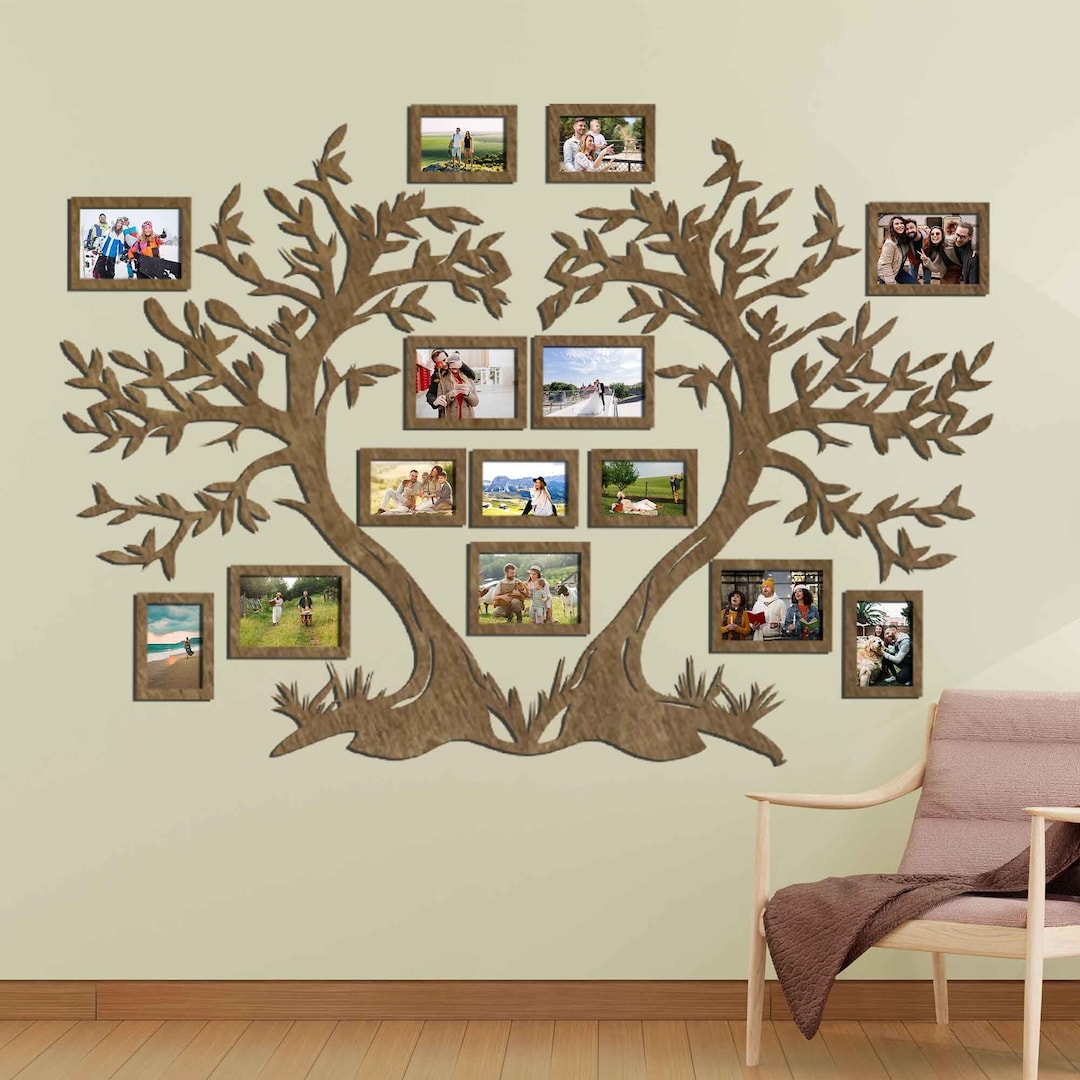 Wooden Family Tree With Photo Frames, Family Tree Art, Large Tree of ...