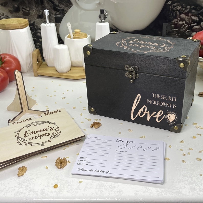 Personalized Recipe Box Engraved Family Recipe Box and Recipe - Etsy