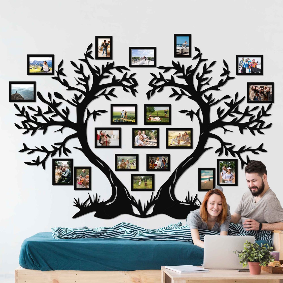 Wooden Family Tree With Photo Frames, Family Tree Art, Large Tree of ...