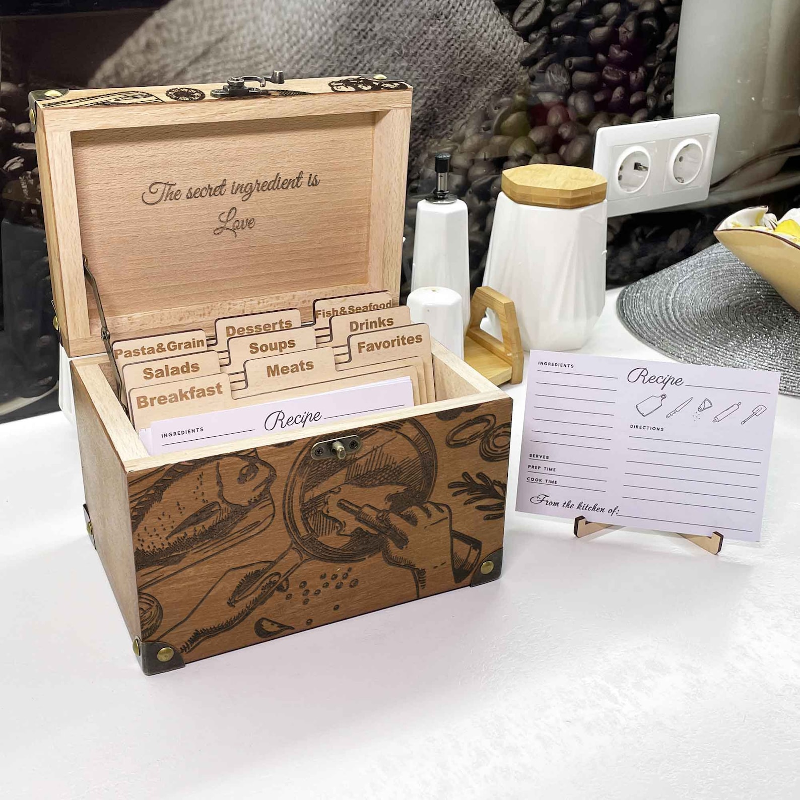 Recipe Box With Dividers, Personalized Recipe Card Box, Wood Custom ...