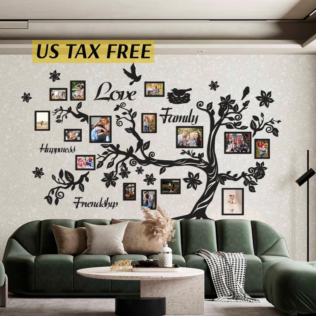 Large Wooden Family Tree With Photo Frames: Easy-to-install Wall ...