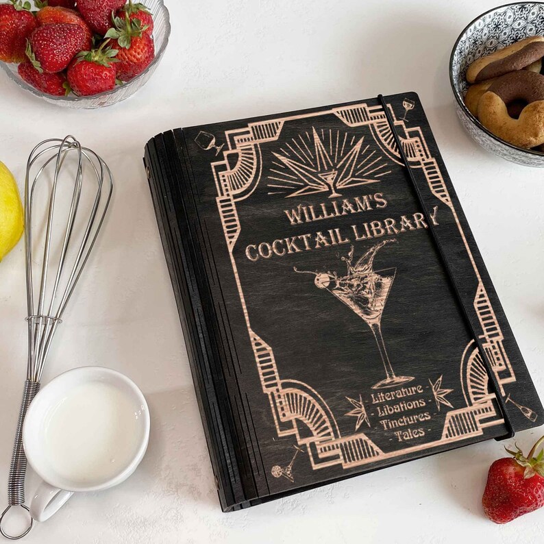 Personalized Wooden Cocktail Recipe Book Custom Bartender - Etsy
