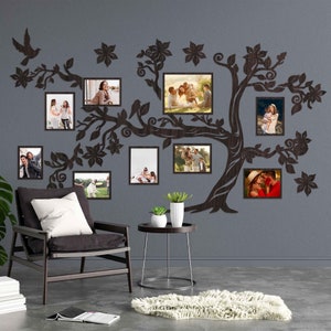 Large Wooden Family Tree With Photo Frames: Easy-to-install Wall ...