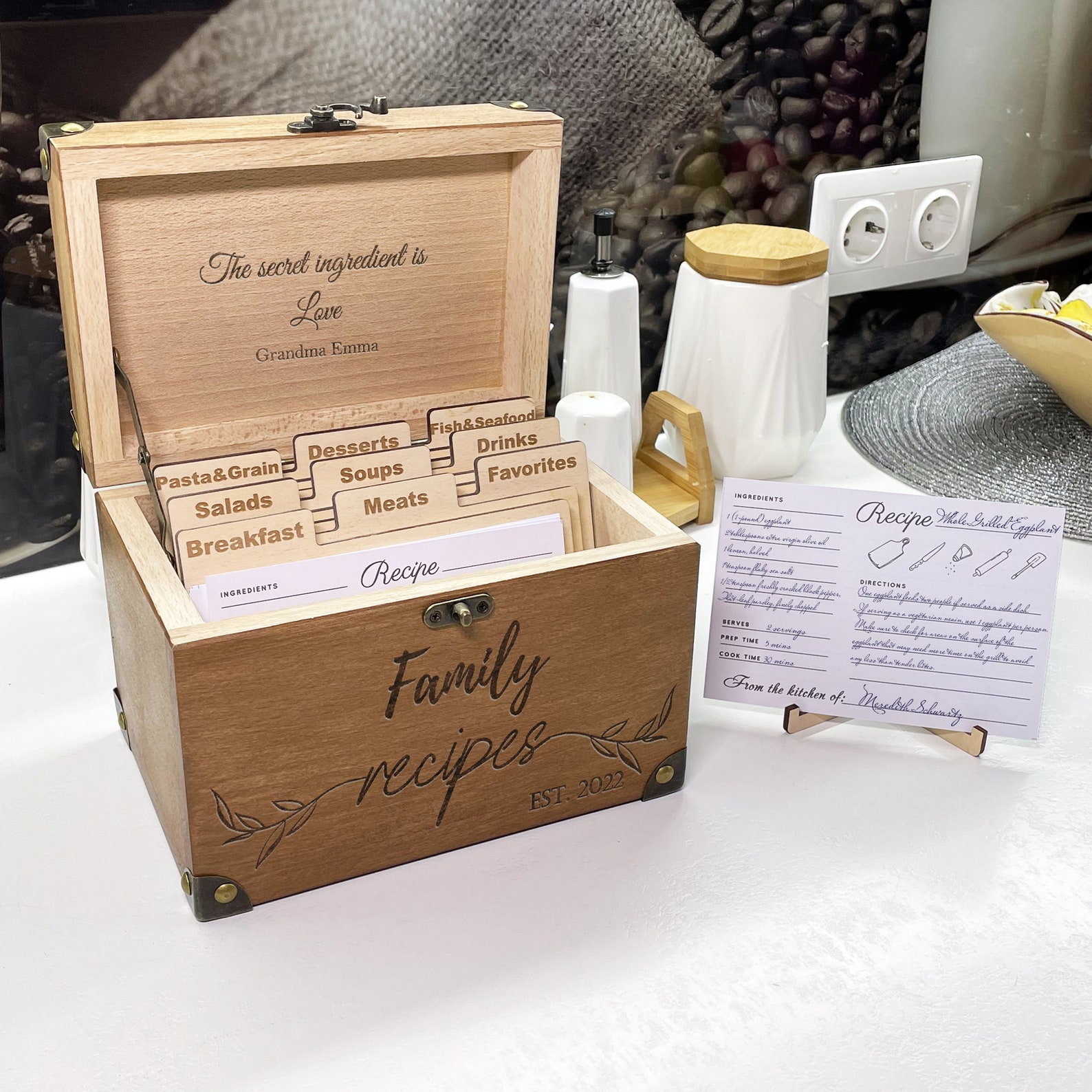 Recipe Card Box With Dividers and Recipe Cards Сustom Engraved - Etsy