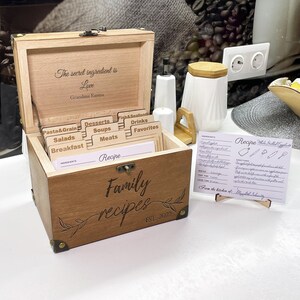 Recipe Card Box With Dividers and Recipe Cards Сustom Engraved Recipe ...