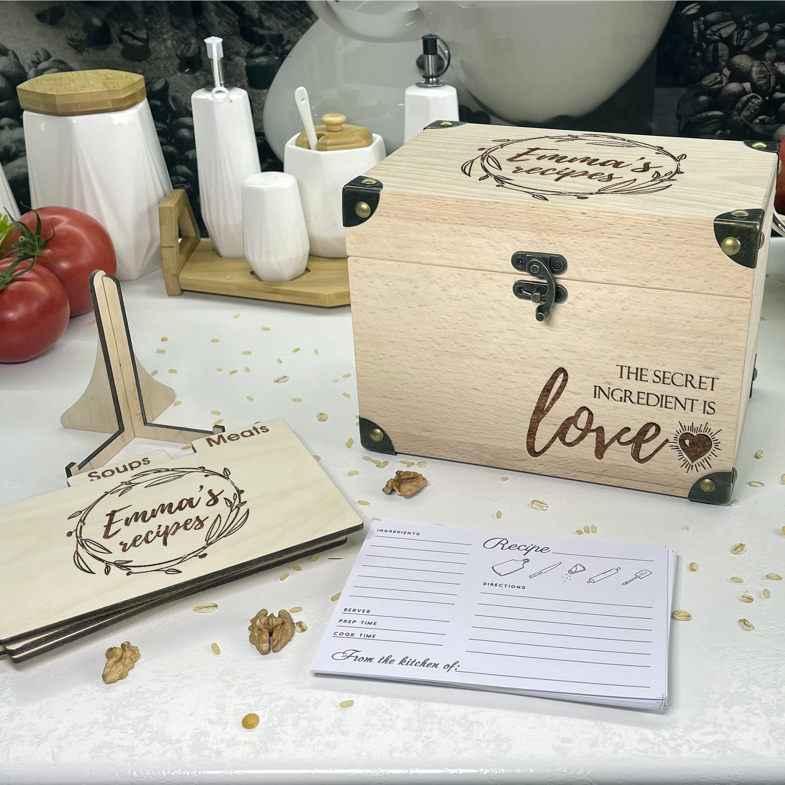 Personalized Recipe Box Engraved Family Recipe Box and Recipe - Etsy