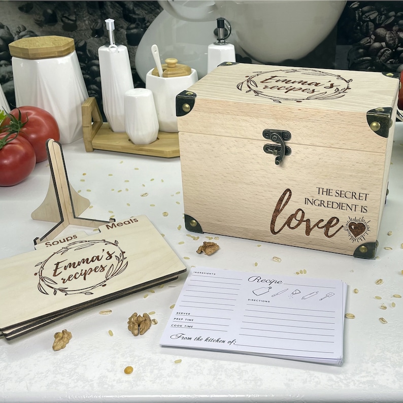 Personalized Recipe Box Engraved Family Recipe Box and Recipe - Etsy