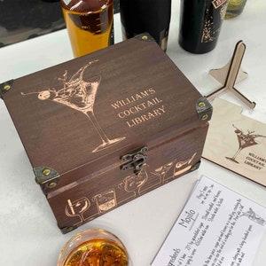 Personalized Wooden Cocktail Recipe Box Custom Bartender Gifts, Cooking ...