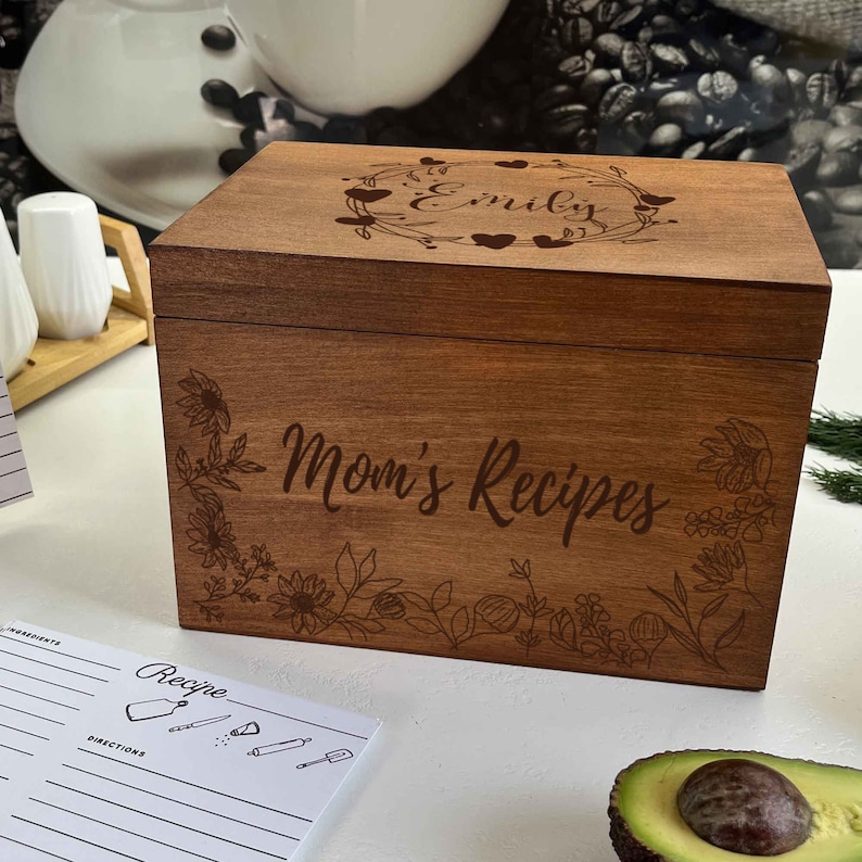 Personalized Recipe Box Engraved Family Recipe Box and Recipe Dividers ...