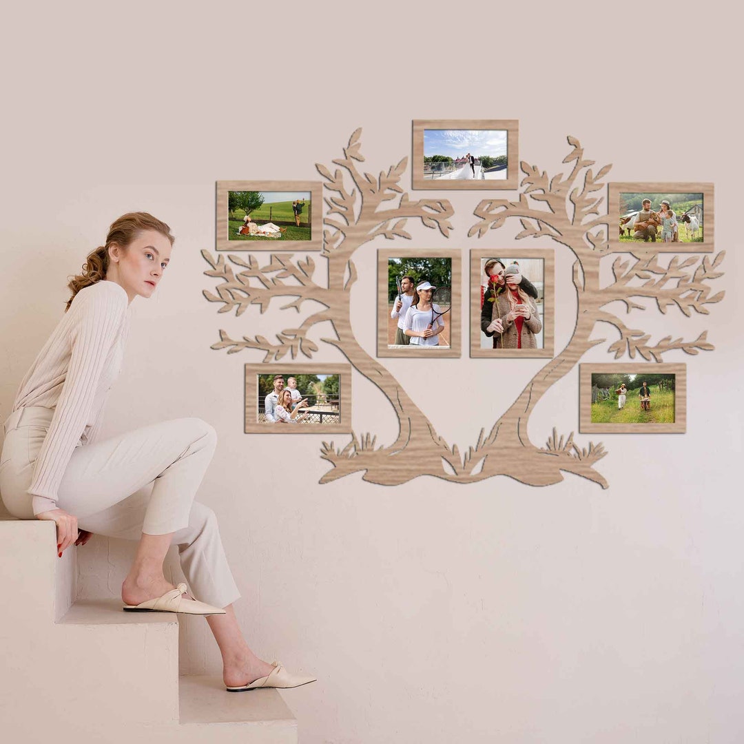 3D Family Tree Art Collage Photo Frames, Wooden Family Tree With Photo ...
