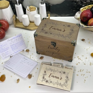 Recipe Card Box With Dividers and Recipe Cards Сustom Engraved Recipe ...