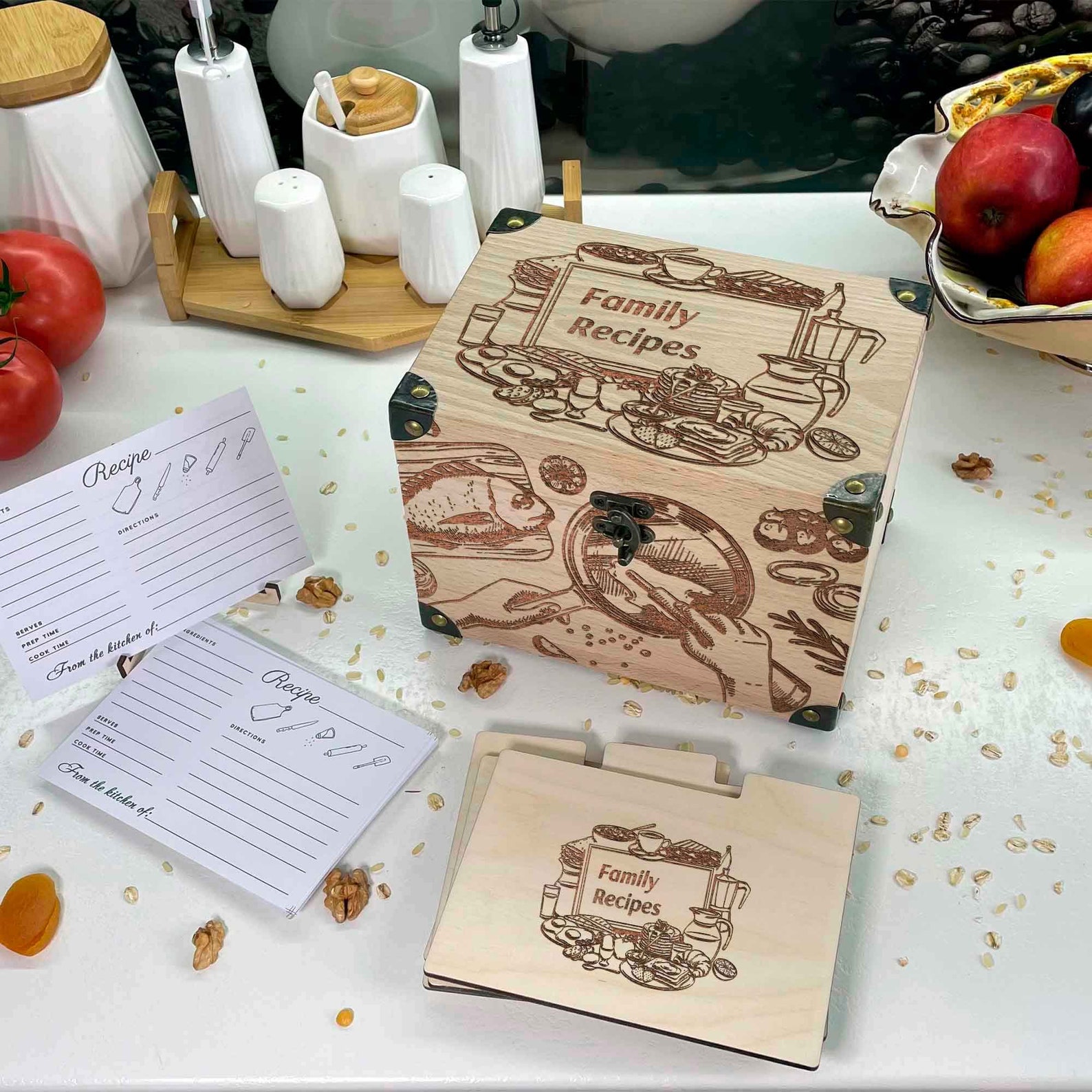 Recipe Box With Dividers, Personalized Recipe Card Box, Wood Custom ...