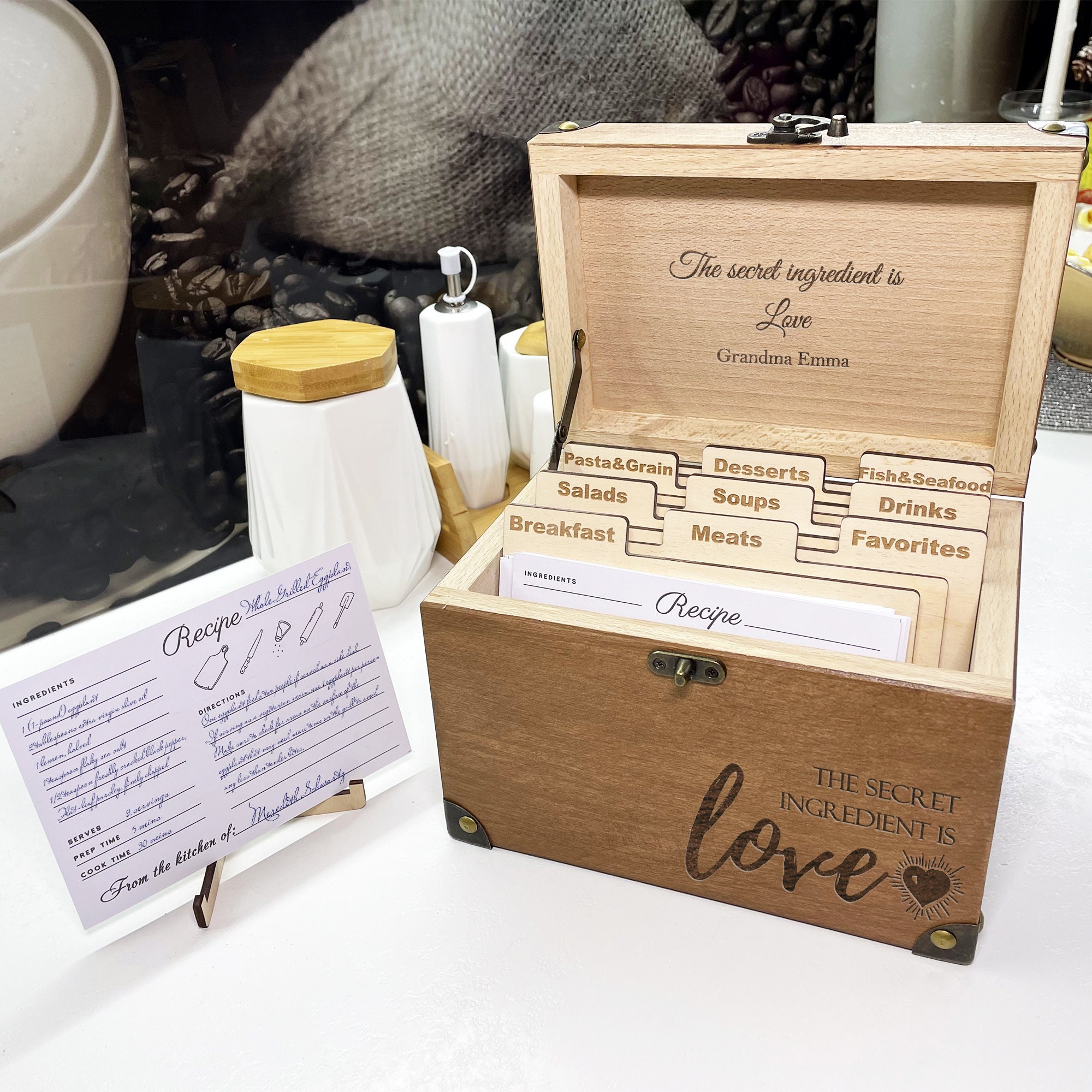 Family Recipe Box With Dividers and Recipe Cards Personalized Engraved ...
