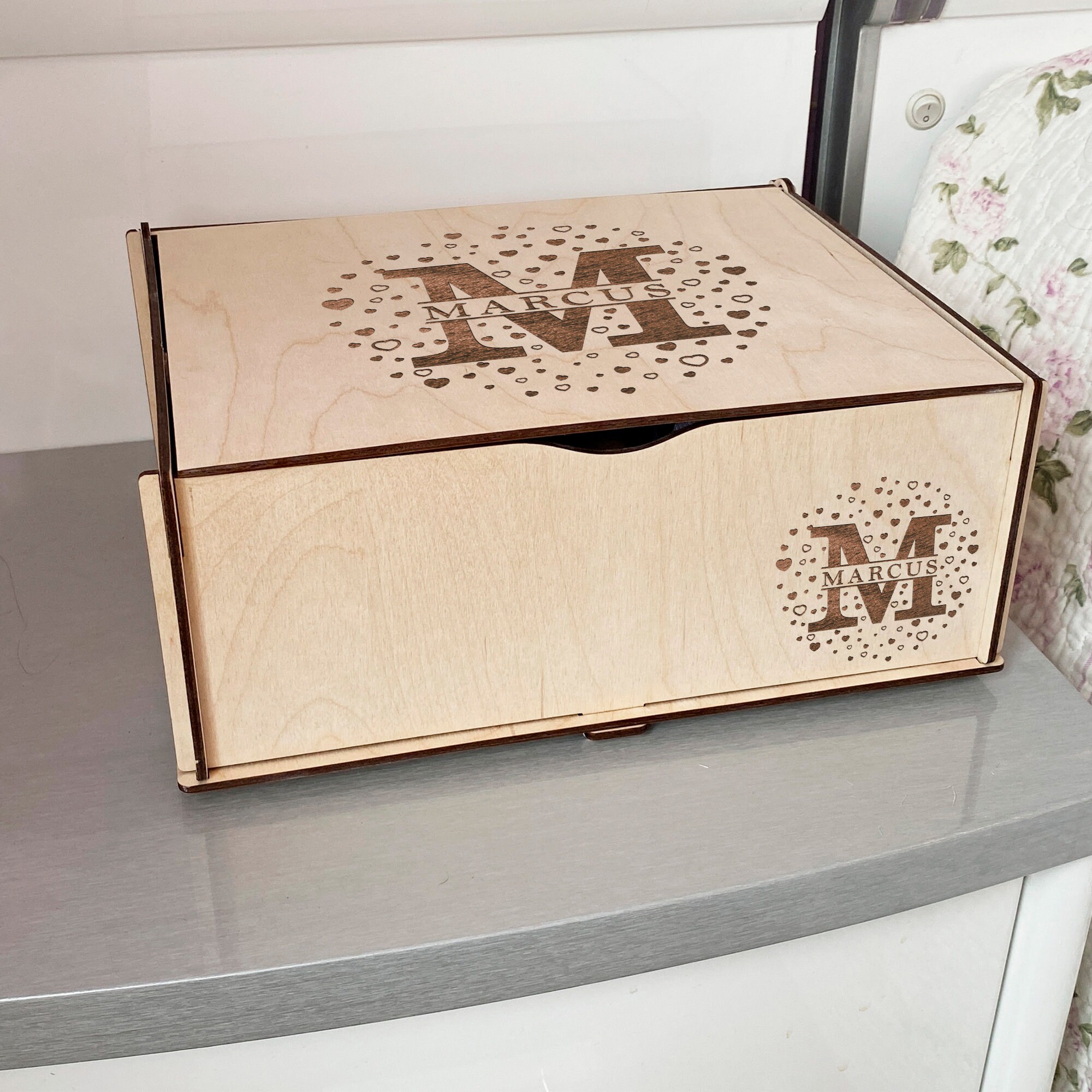 Personalized Wooden Memory Box, Custom Keepsake Box, Anniversary Gift ...