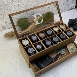 Walnut Watch Box Wooden, Personalized Gifts for Dad, Grooms Watch Box ...