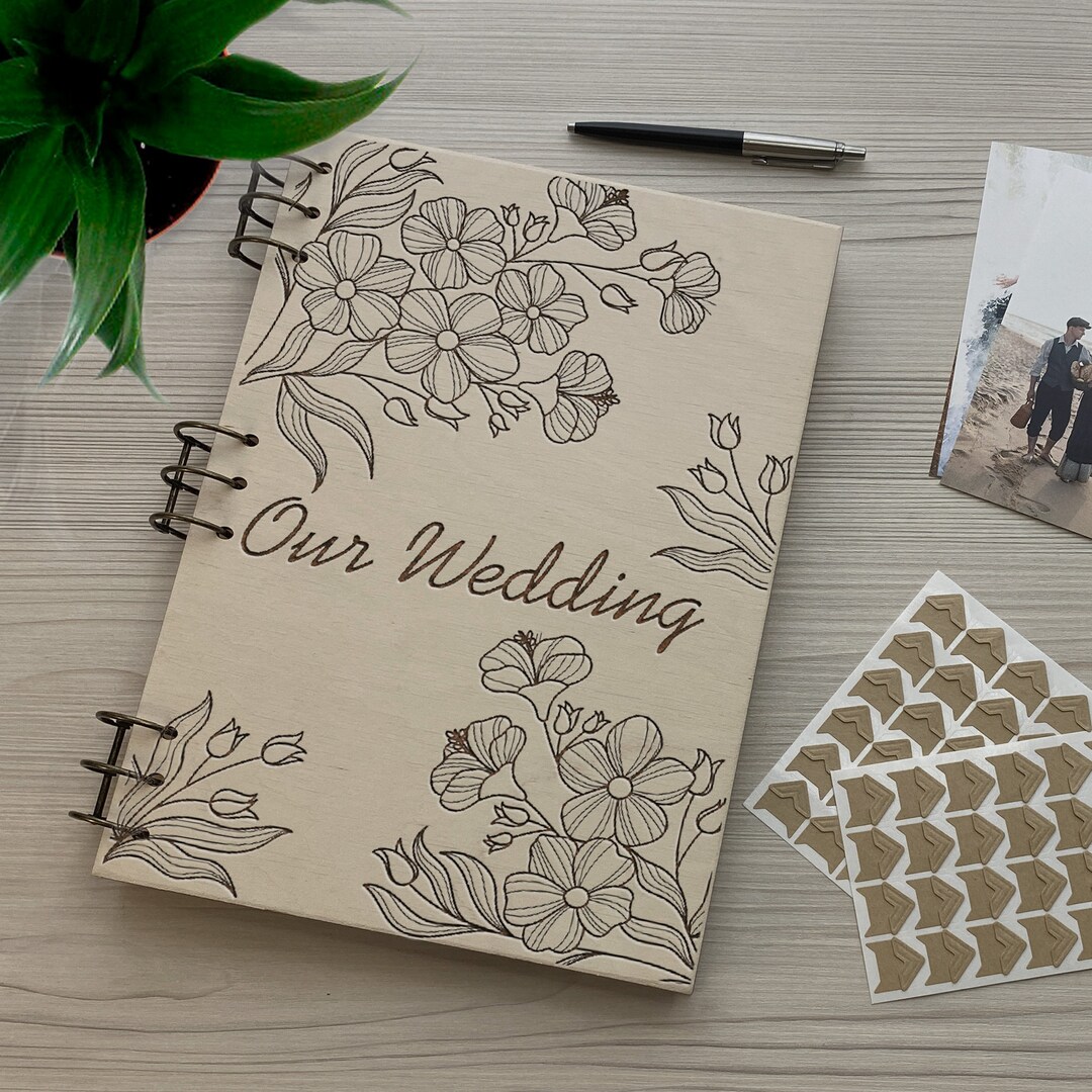 Personalized Wedding Photo Book Engraved Wood Photo Album Engagement ...