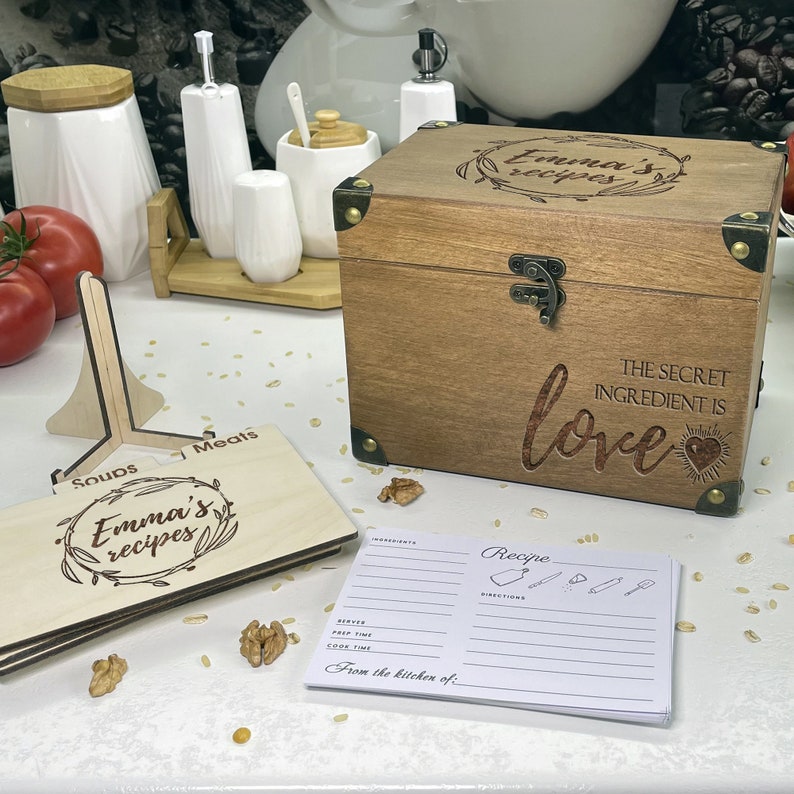 Personalized Recipe Box Engraved Family Recipe Box and Recipe - Etsy